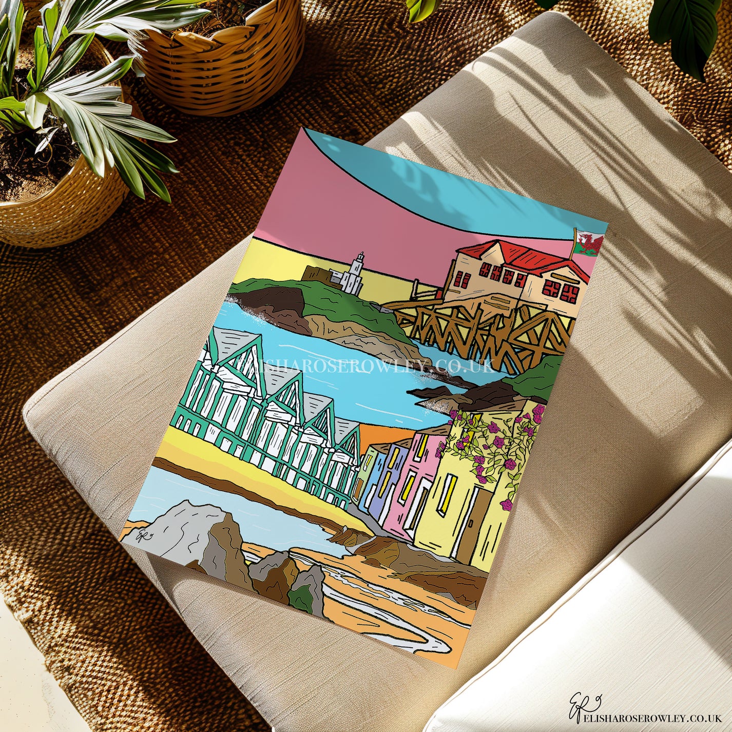 The Gower Coast, The Mumbles, Wales Hand-Drawn and Illustrated Art Pri ...