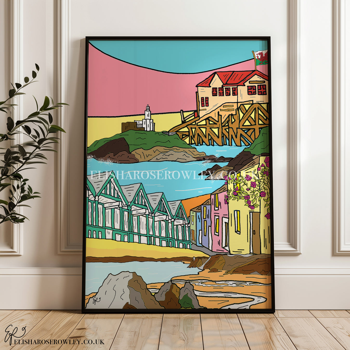 The Gower Coast, The Mumbles, Wales Hand-Drawn and Illustrated Art Pri ...