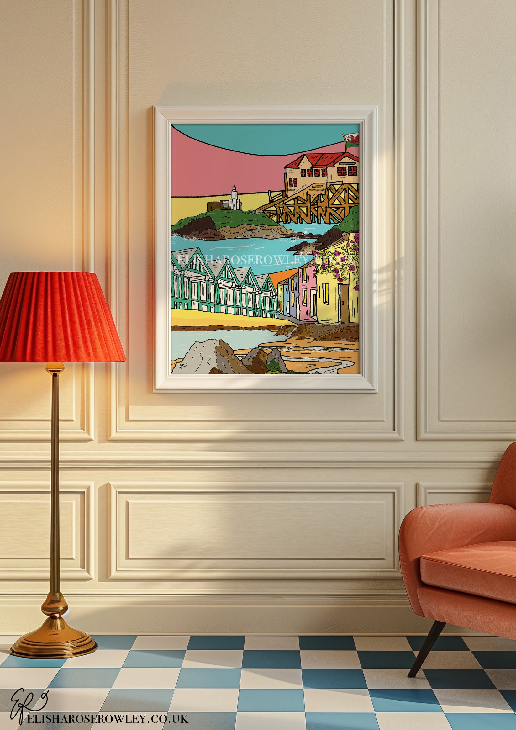 The Gower Coast, The Mumbles, Wales Hand-Drawn and Illustrated Art Pri ...